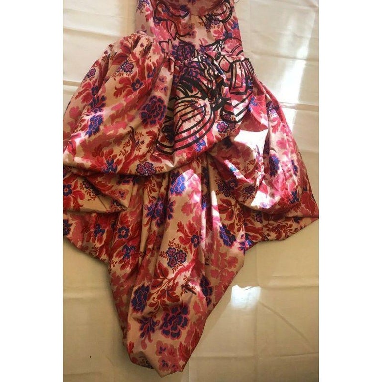 Moschino Couture Jeremy Scott Cartoon Animated Pink Purple Floral Gown ...