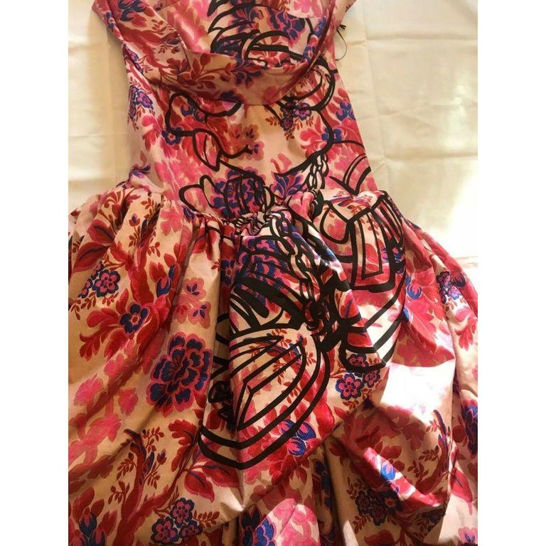 Moschino Couture Jeremy Scott Cartoon Animated Pink Purple Floral Gown ...