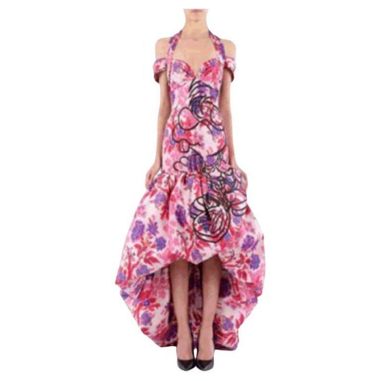Moschino Couture Jeremy Scott Cartoon Animated Pink Purple Floral Gown ...