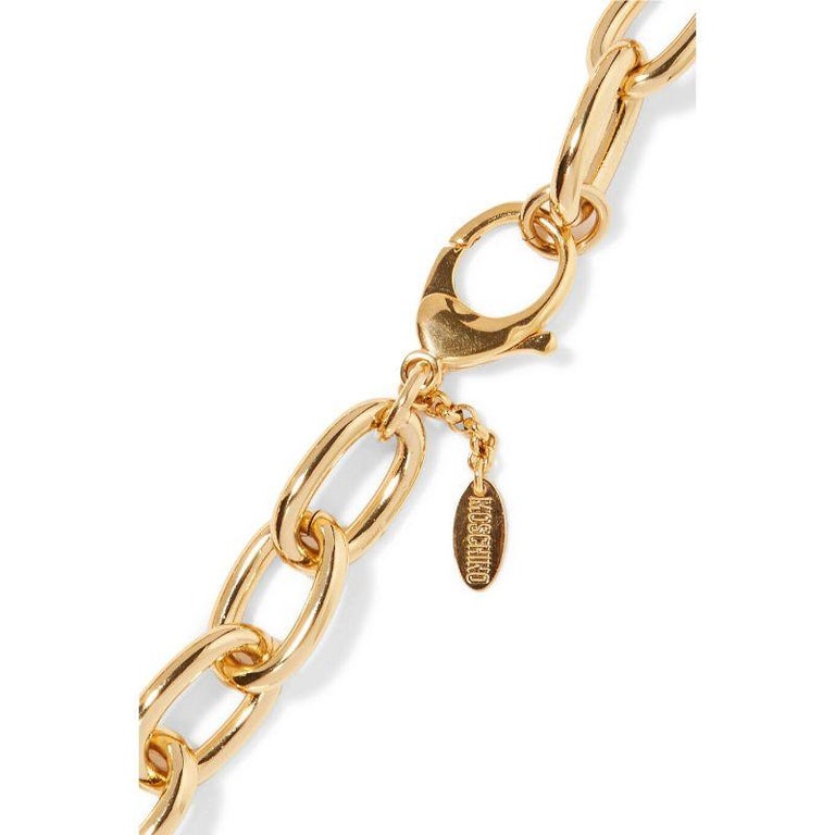 Moschino Couture Jeremy Scott Gold Black Metal Necklace Teddy Peace ...