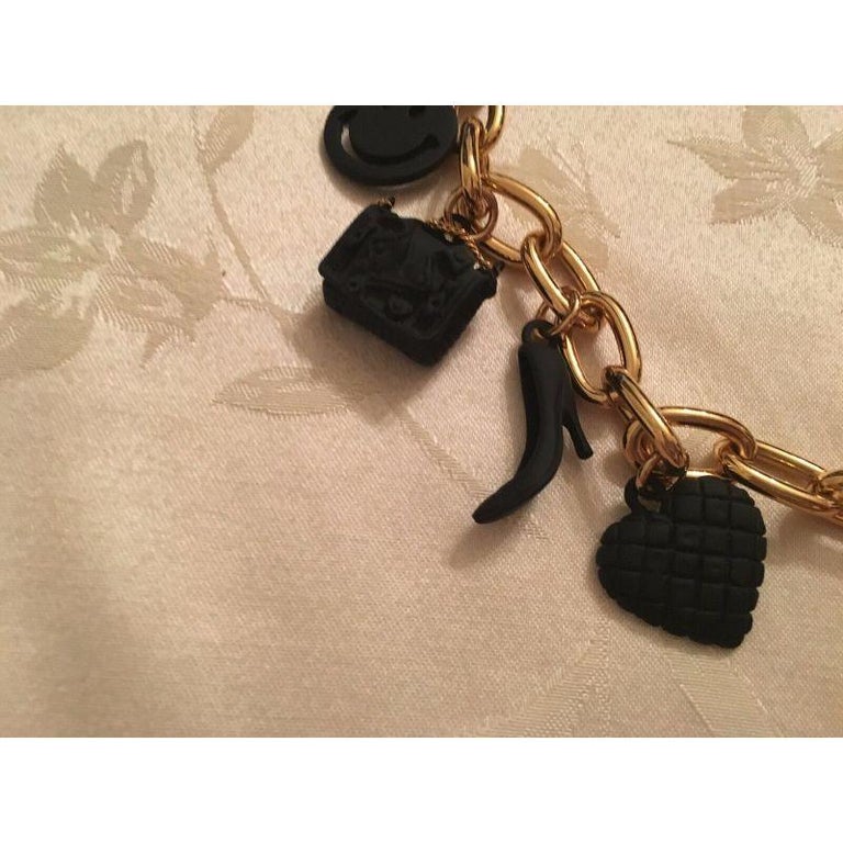 Moschino Couture Jeremy Scott Gold Black Metal Necklace Teddy Peace ...