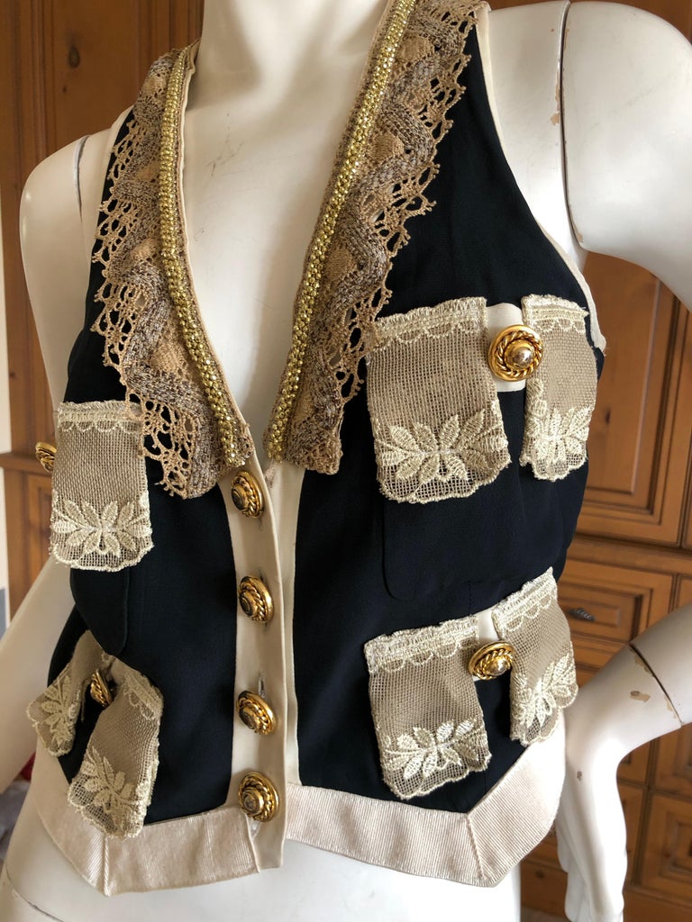 Moschino Couture Vintage Lace Trimmed Vest For Sale at 1stDibs