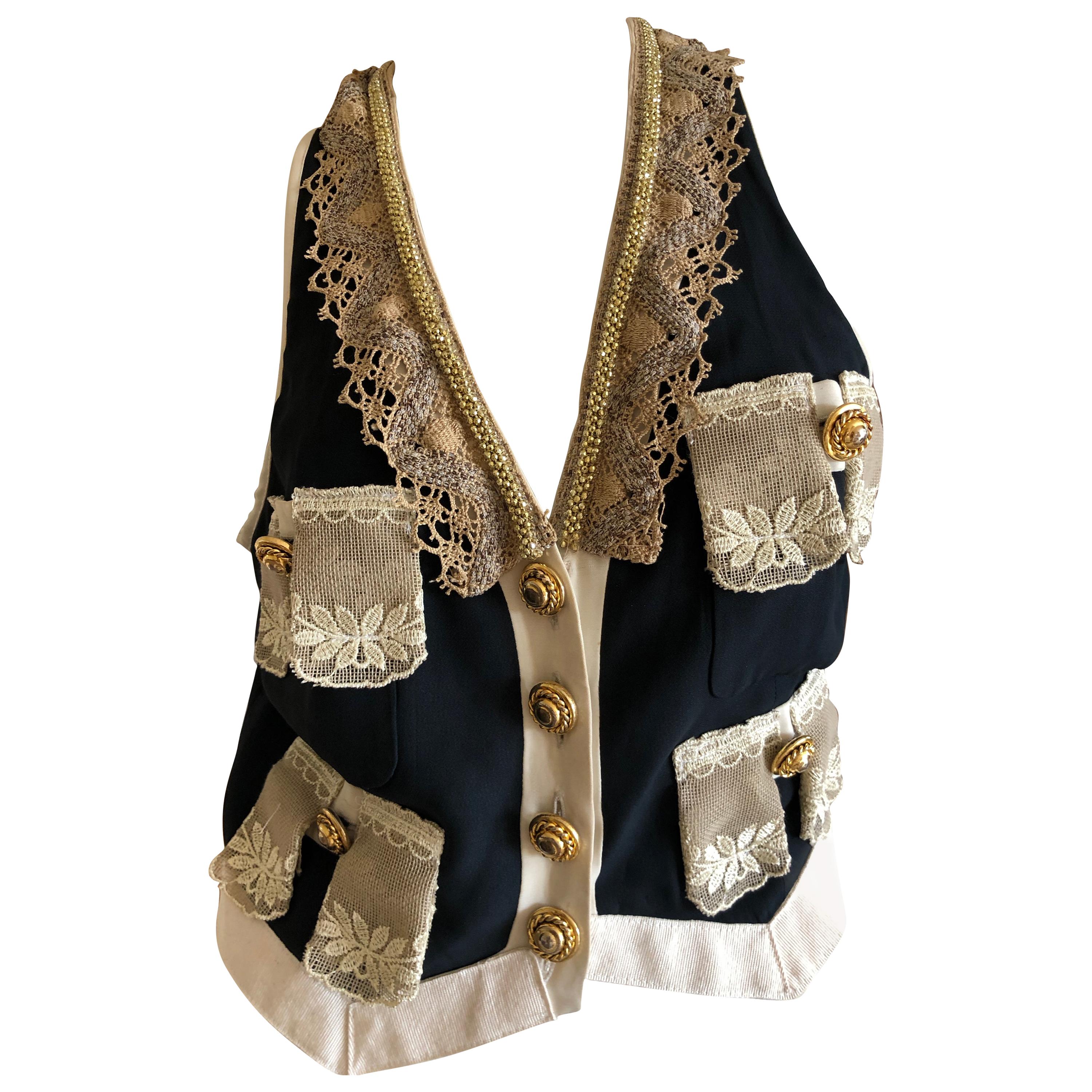 Moschino Couture Vintage Lace Trimmed Vest For Sale at 1stDibs