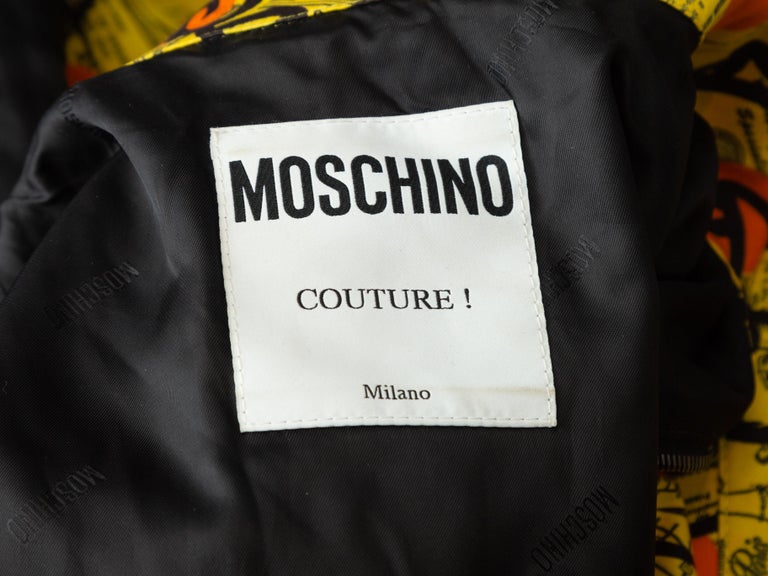 Moschino Couture Yellow and Multicolor Newspaper Print Jacket For Sale ...