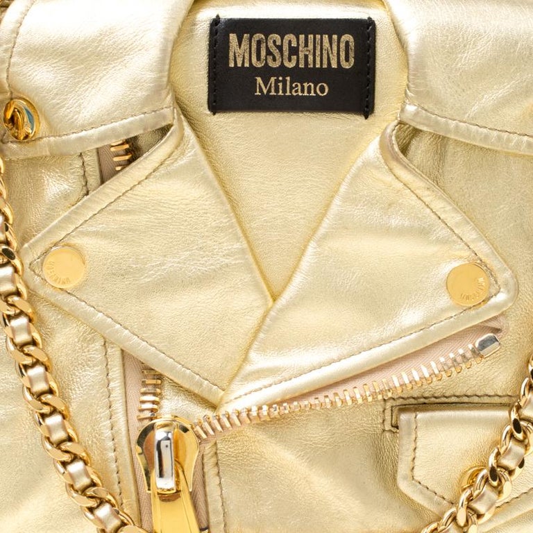 Moschino Gold Leather Large Biker Jacket Shoulder Bag For Sale at ...