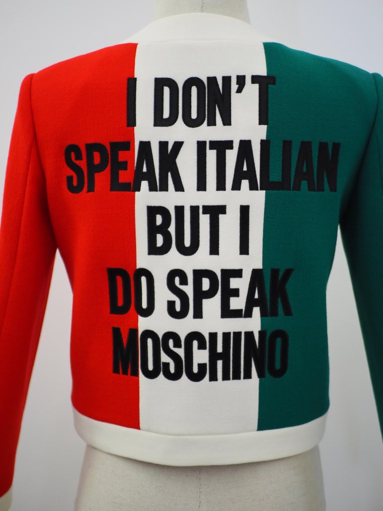 Moschino "I don't speak italian but i do speak Moschino" italian flag ...