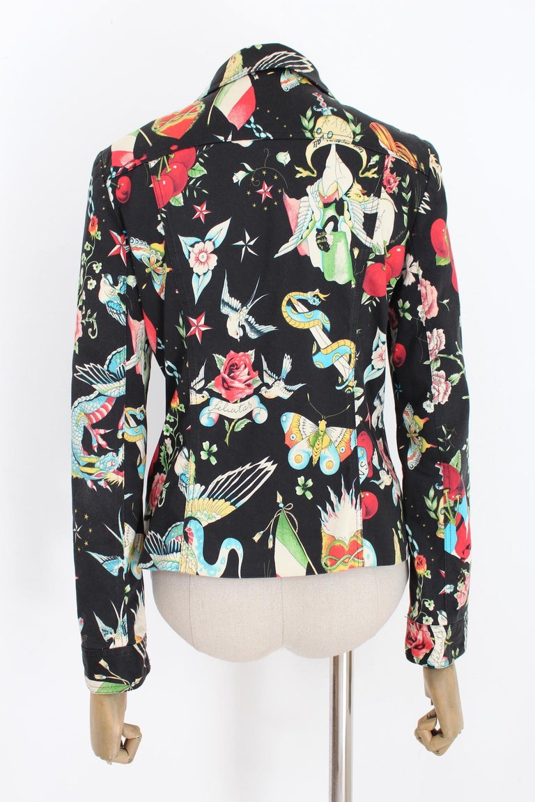 Moschino Illustrated Jacket Birds Flowers Cherries 2000s at 1stDibs