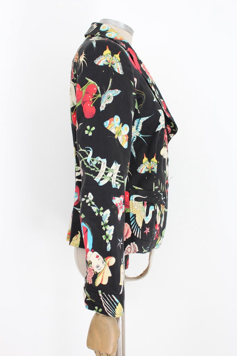 Moschino Illustrated Jacket Birds Flowers Cherries 2000s at 1stDibs