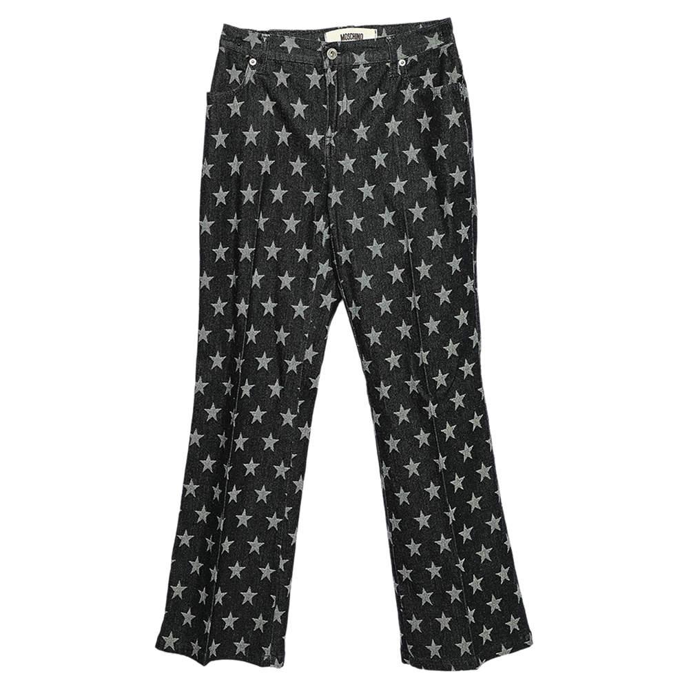 Moschino Jeans Black Star Print Denim Flared Leg Jeans S For Sale at ...