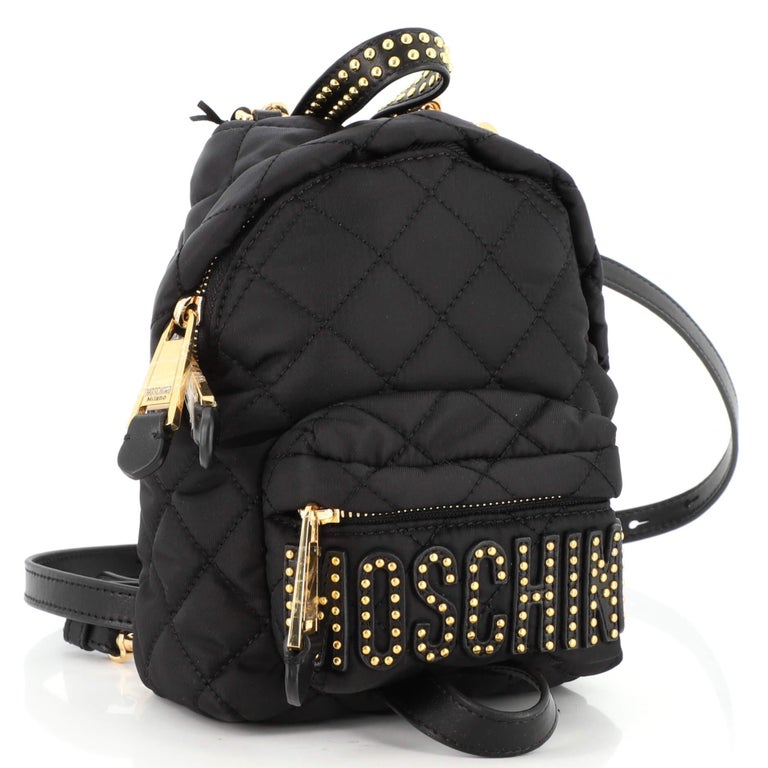 Moschino Logo Backpack Studded Quilted Nylon Mini For Sale at 1stDibs