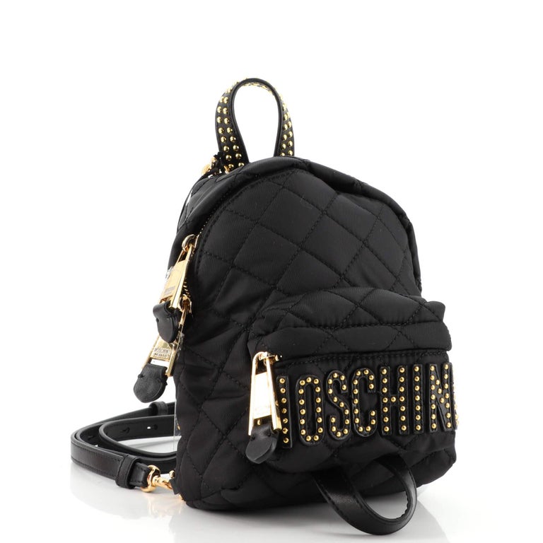 Moschino Logo Backpack Studded Quilted Nylon Mini For Sale at 1stDibs