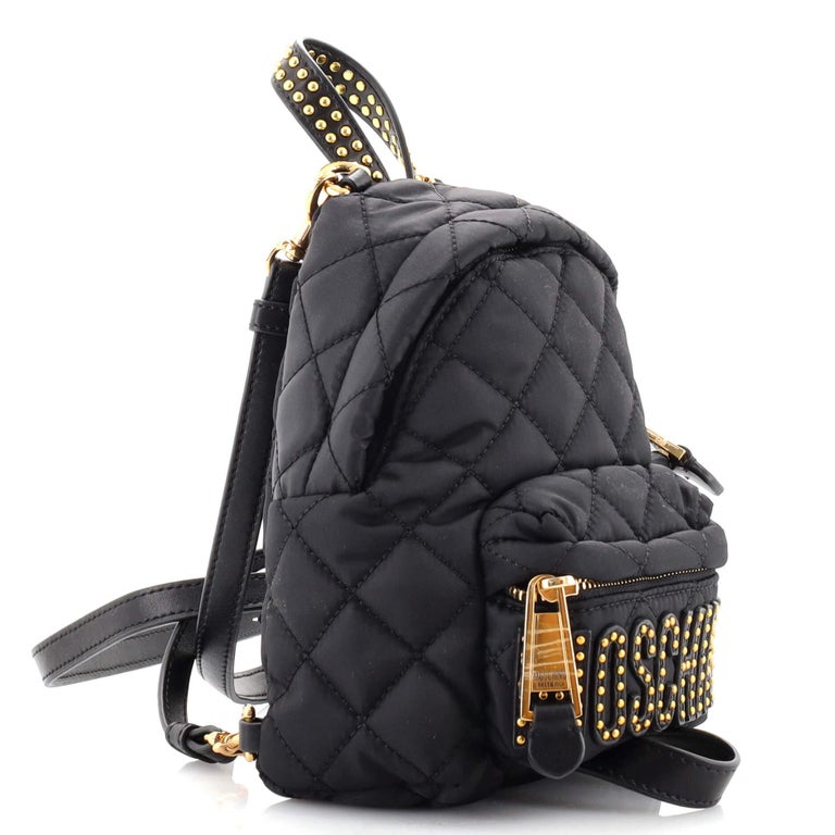 Moschino Logo Zip Around Backpack Studded Quilted Nylon Mini at 1stDibs