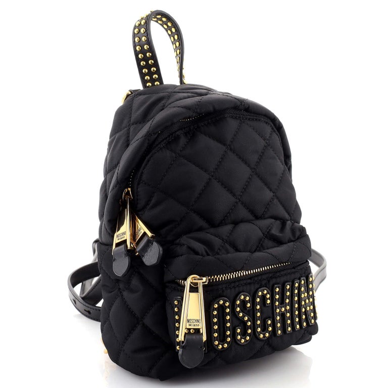 Moschino Logo Zip Around Backpack Studded Quilted Nylon Mini For Sale ...