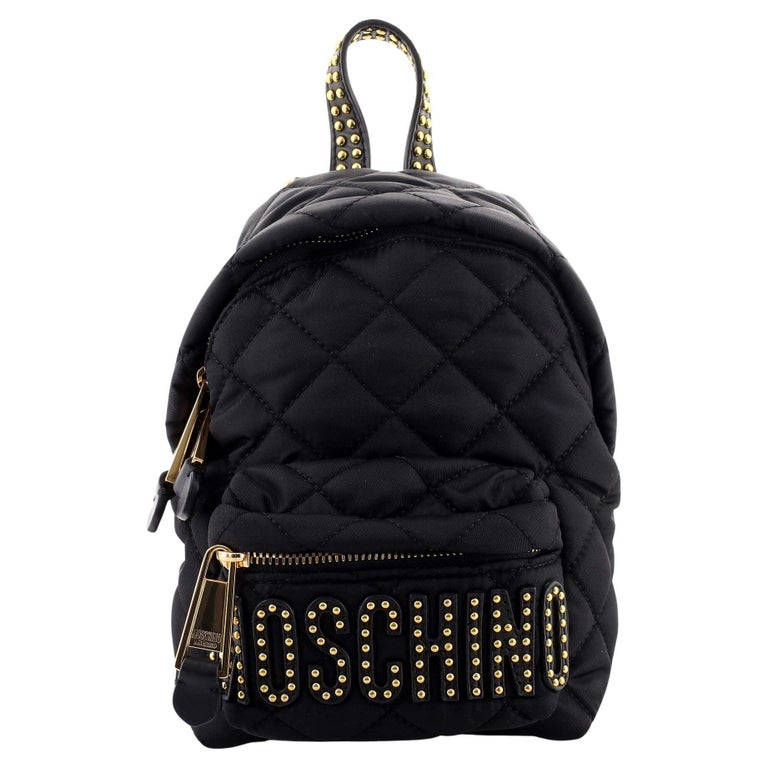 Moschino Logo Zip Around Backpack Studded Quilted Nylon Mini For Sale ...