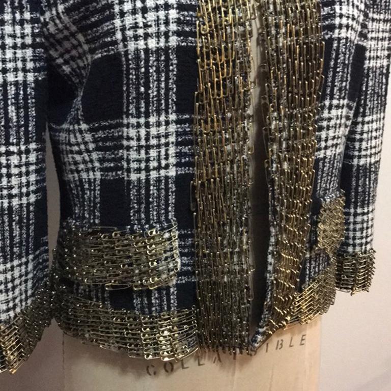 Moschino Plaid Wool Jacket Safety Pin Blazer Jacket For Sale at 1stDibs