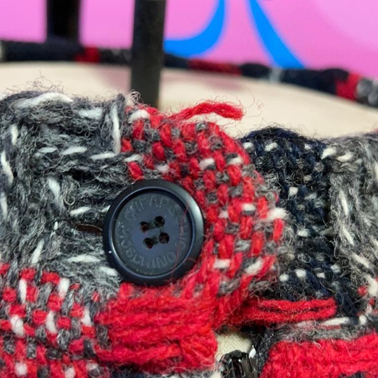 Moschino Pret A Porter Red Black Gray Tweed Skirt For Sale at 1stDibs