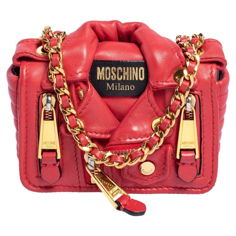 Moschino Red Leather Biker Jacket Crossbody Bag at 1stDibs