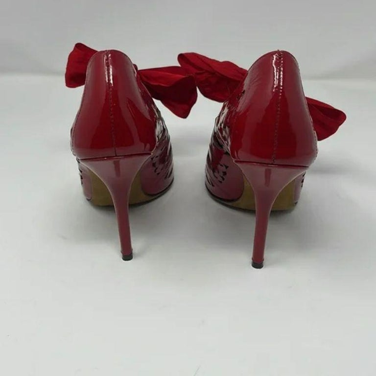 Moschino Red Patent Leather Lace up Lazer Cut Booties Shoes For Sale at ...