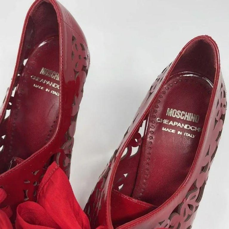 Moschino Red Patent Leather Lace up Lazer Cut Booties Shoes For Sale at ...