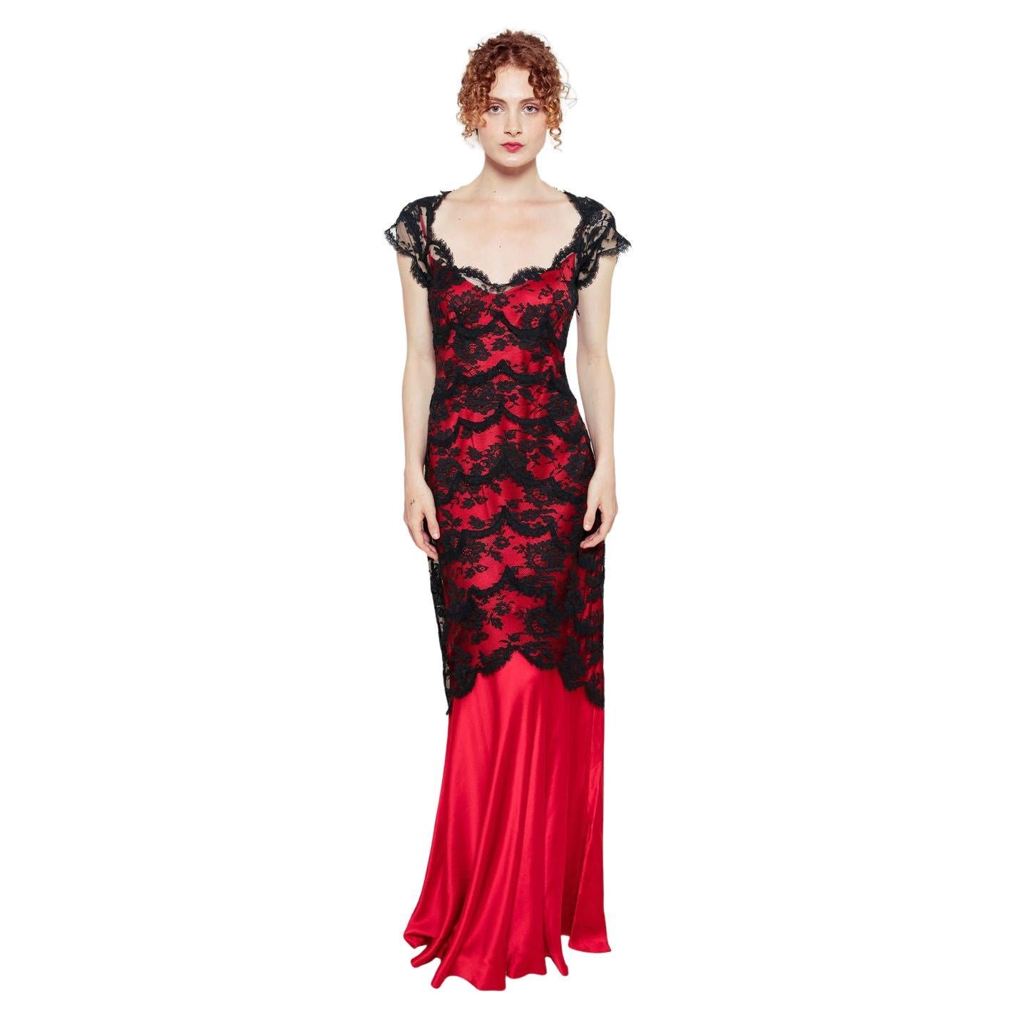 Moschino Red Slip Dress with Lace Overlay For Sale at 1stDibs