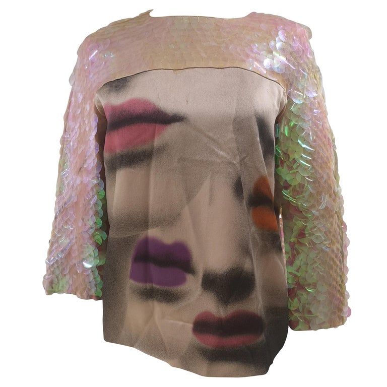 Moschino silk sequins mouth shirt For Sale at 1stDibs