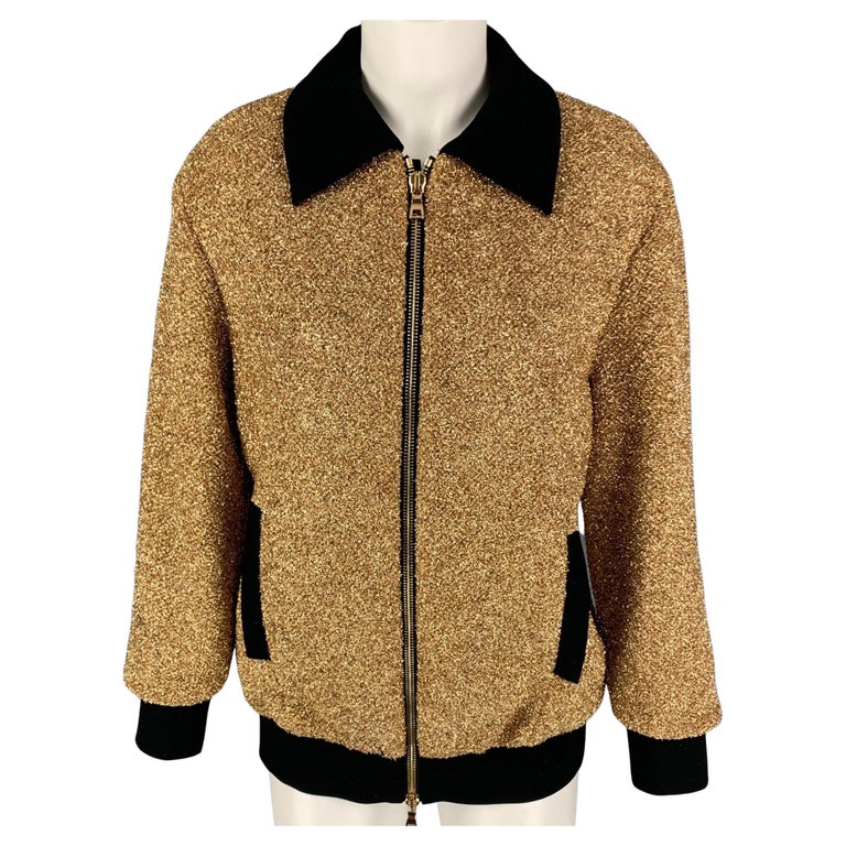 MOSCHINO Size 6 Gold Black Polyester Metallic Zip Up Jacket For Sale at ...