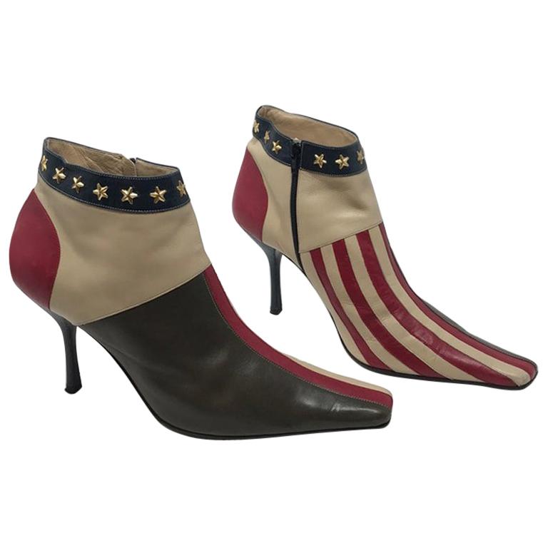 Moschino Stars and Stripes Leather Ankle Boots at 1stDibs