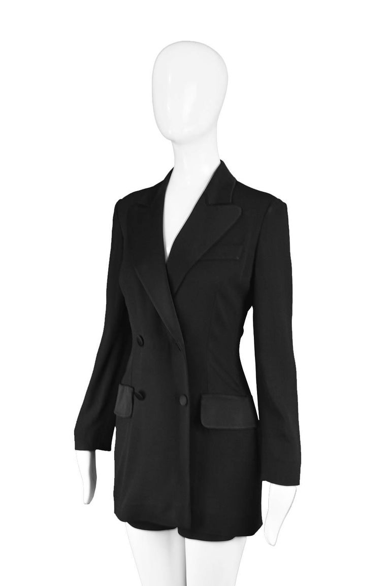Moschino Vintage 1990s Playsuit Black Crepe Tuxedo Suit Built in Shorts ...