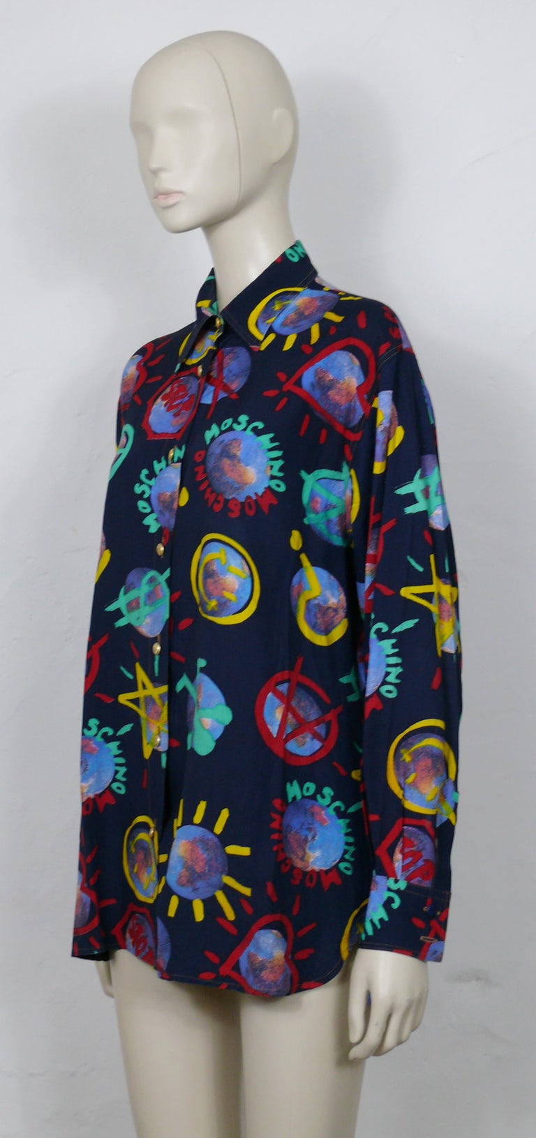 Moschino Vintage Earth Peace Smiley Anarchy... Print Shirt For Sale at ...