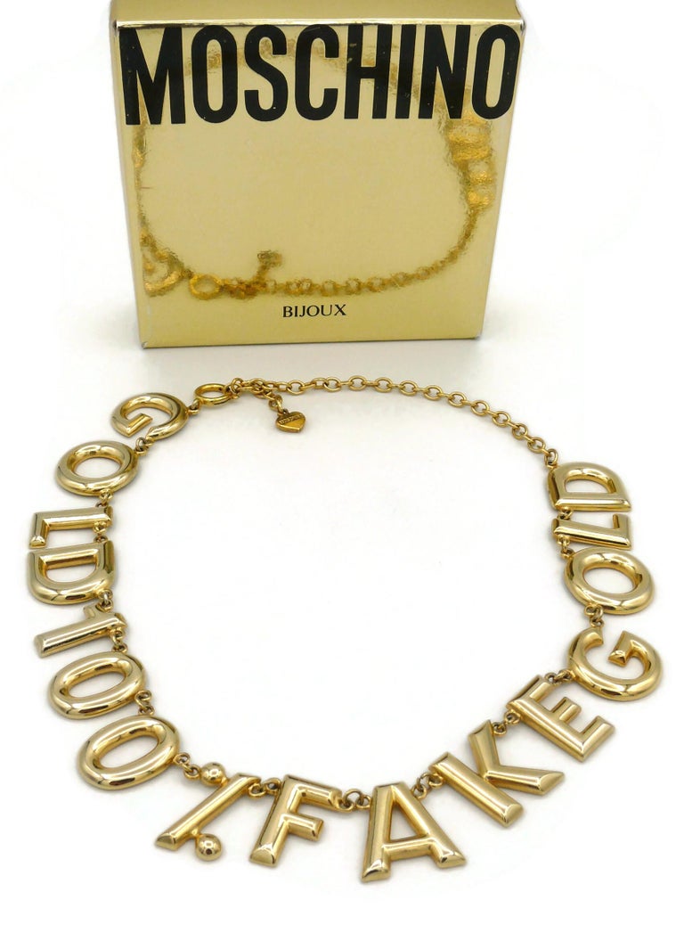 MOSCHINO Vintage Gold Toned "Gold 100% Fake Gold" Necklace For Sale at ...