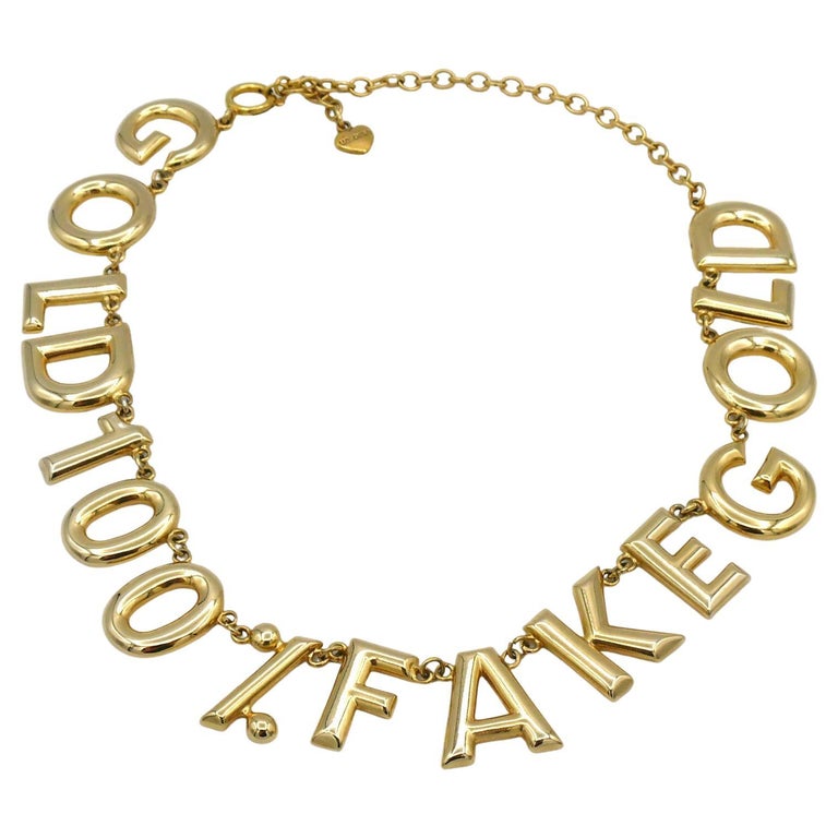 MOSCHINO Vintage Gold Toned "Gold 100% Fake Gold" Necklace For Sale at ...