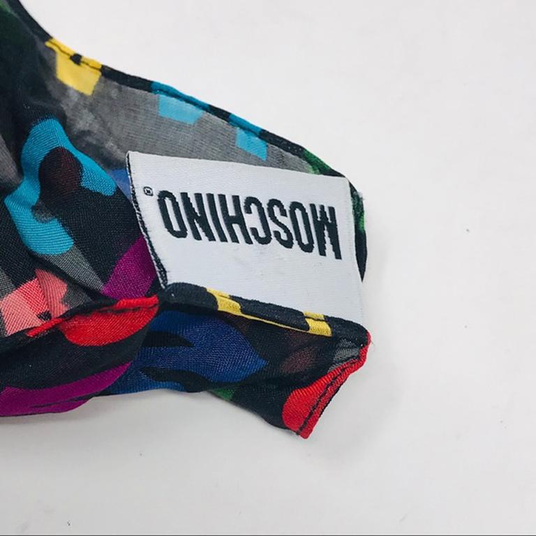 Moschino Vintage Graffiti Black Silk Scarf For Sale at 1stDibs