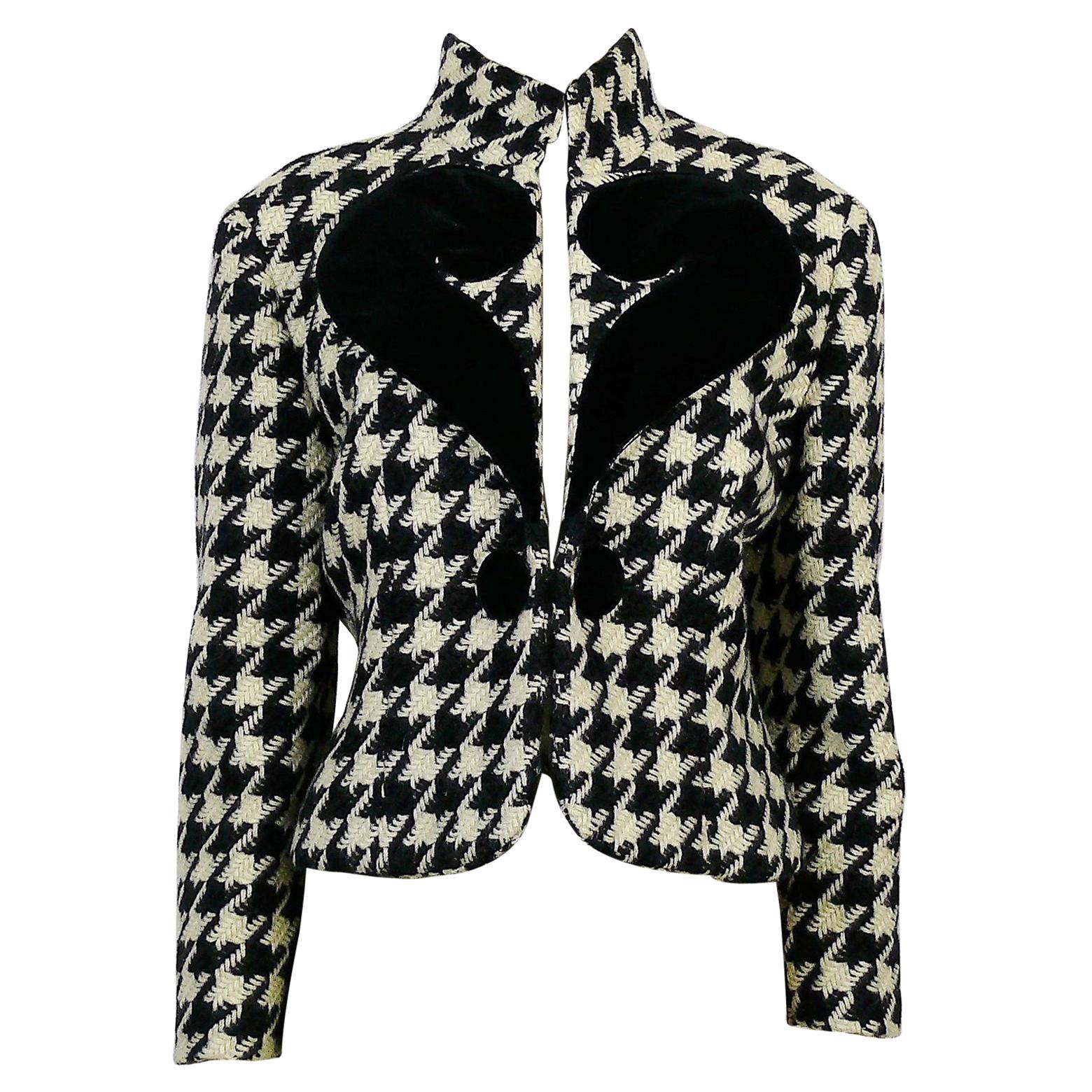 Moschino Vintage Houndstooth Wool Jacket with Velvet Question Mark US ...