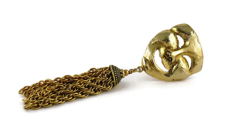 Moschino Vintage Massive Gold Toned Comedy Mask Brooch For Sale at 1stDibs