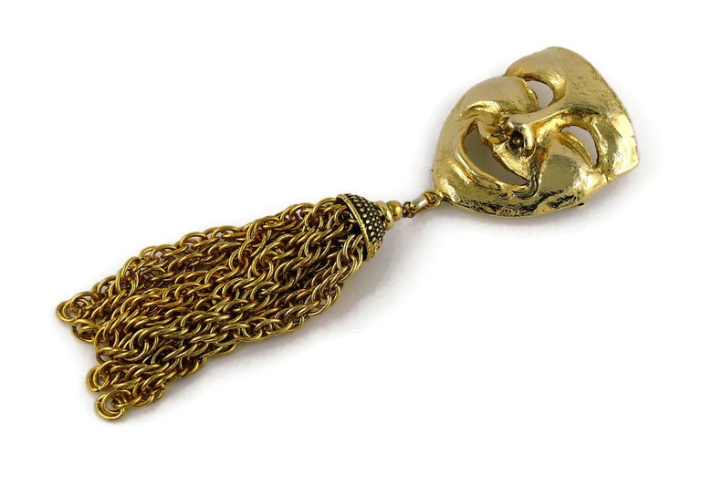 Moschino Vintage Massive Gold Toned Comedy Mask Brooch For Sale at 1stDibs