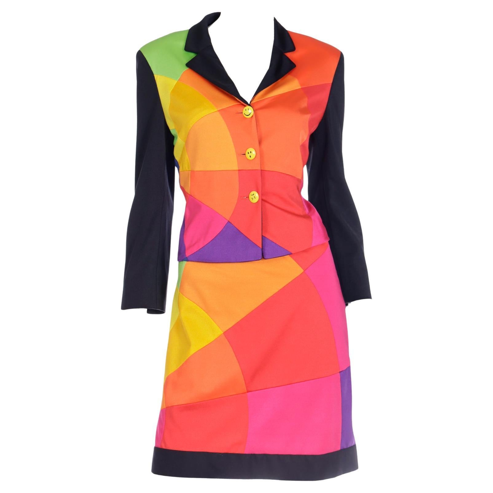 Moschino Vintage Rainbow Color Block 2pc Skirt and Jacket Suit The ...