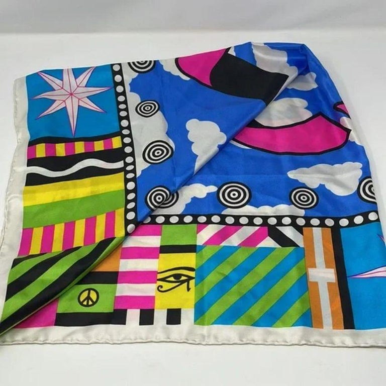 Moschino Vintage Silk Scarf Peace Sign Bull Four Leaf Clover For Sale ...