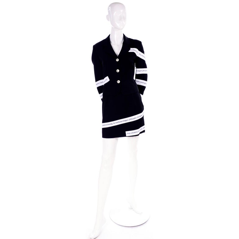 Moschino Vintage Skirt and Blazer Suit W White Ribbon Philosopher Word ...