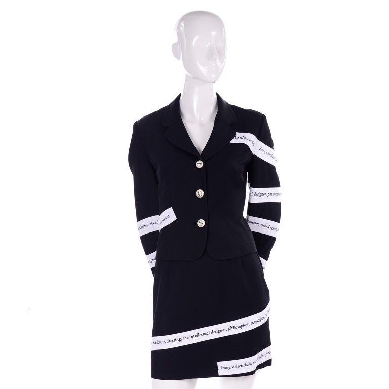 Moschino Vintage Skirt and Blazer Suit W White Ribbon Philosopher Word ...