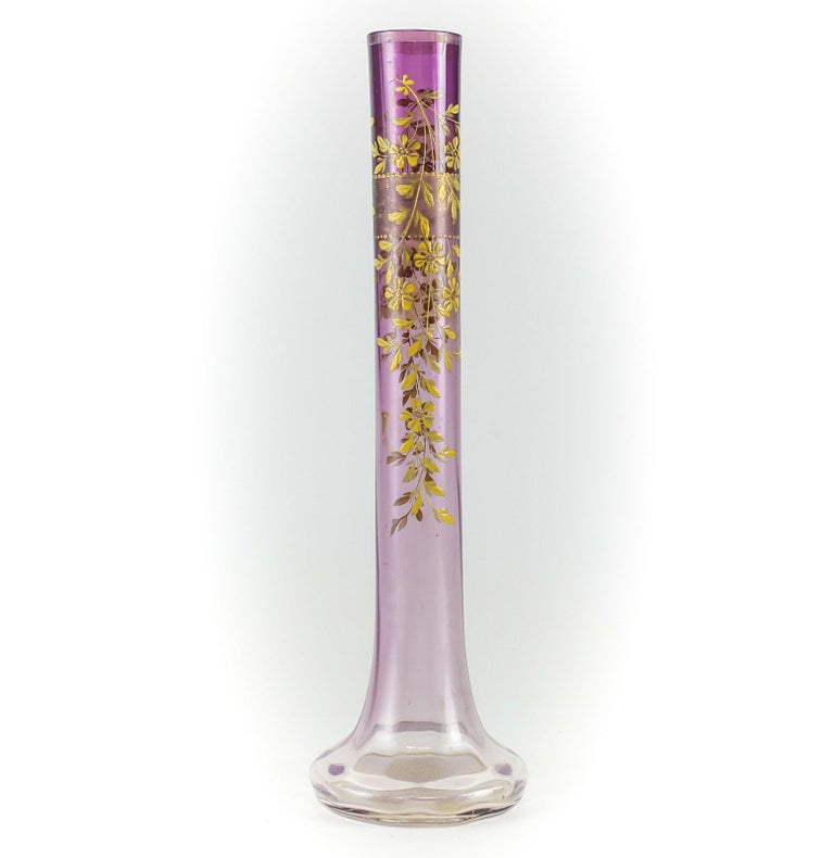 Moser Amethyst Art Glass Bud Vase Raised Hand Painted Enamel and Gilt ...
