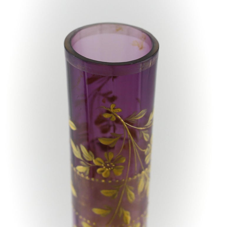 Moser Amethyst Art Glass Bud Vase Raised Hand Painted Enamel and Gilt ...