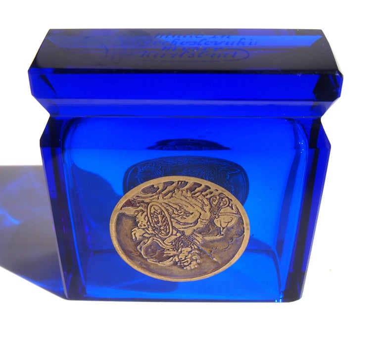 Bohemian Moser Art Deco Oroplastic Blue Glass Card Holder For Sale at ...