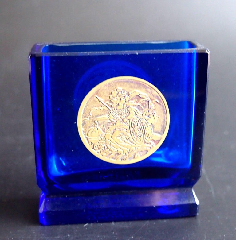 Bohemian Moser Art Deco Oroplastic Blue Glass Card Holder For Sale at ...