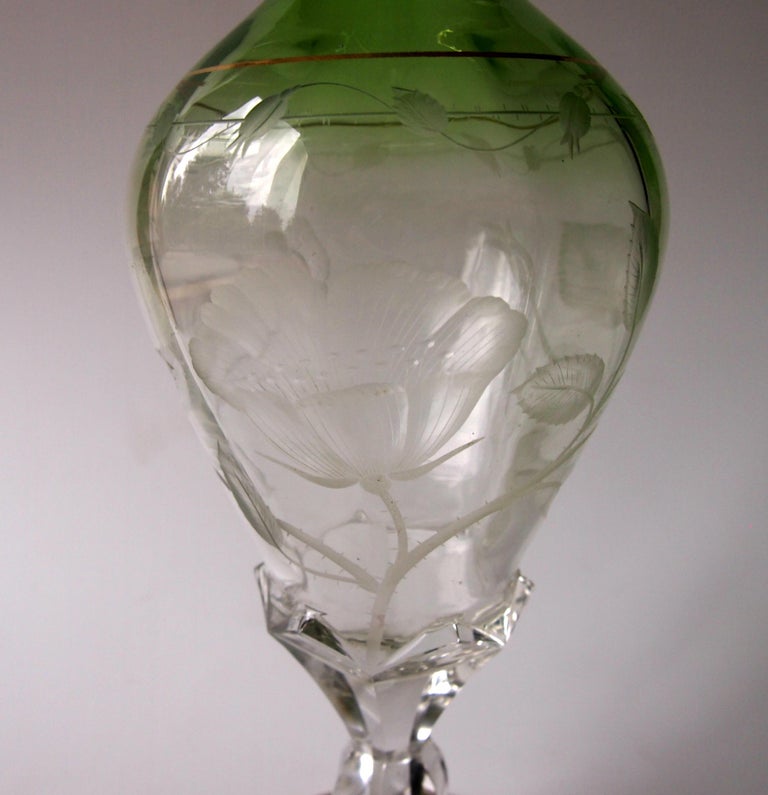 Moser Bohemian Art Nouveau Hand Cut 'Roses' Pattern Decanter and Two ...