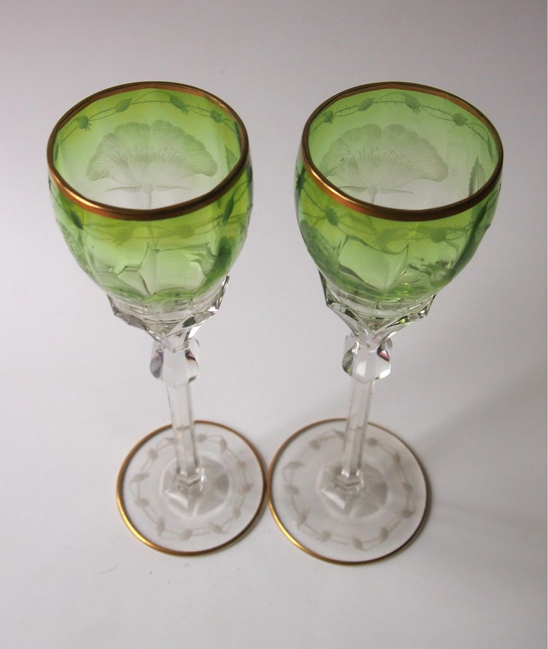 Moser Bohemian Art Nouveau Hand Cut 'Roses' Pattern Decanter and Two ...