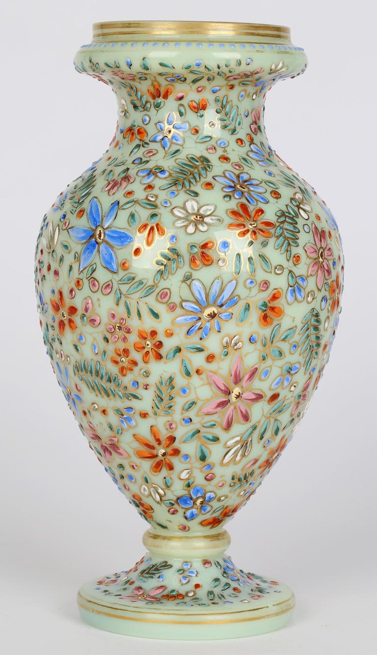 Moser Attributed Enamel Snake Decorated Opalescent Glass Vase For Sale ...
