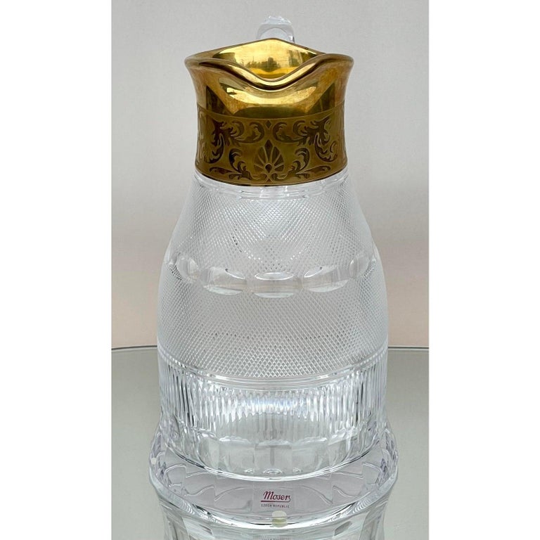 Moser Splendid Gold Encrusted Crystal Pitcher, 1980s For Sale at 1stDibs