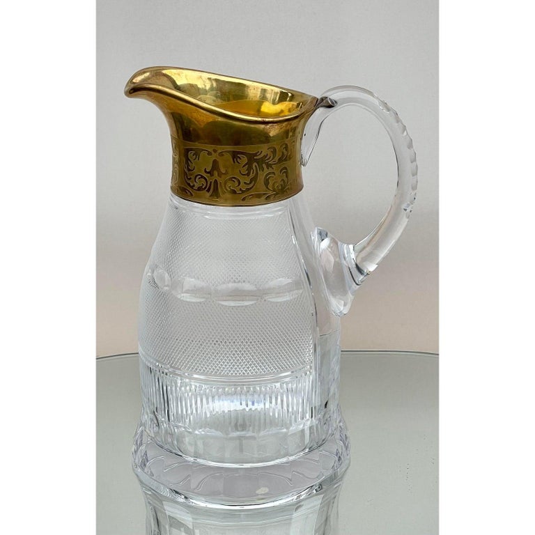 Moser Splendid Gold Encrusted Crystal Pitcher, 1980s For Sale at 1stDibs