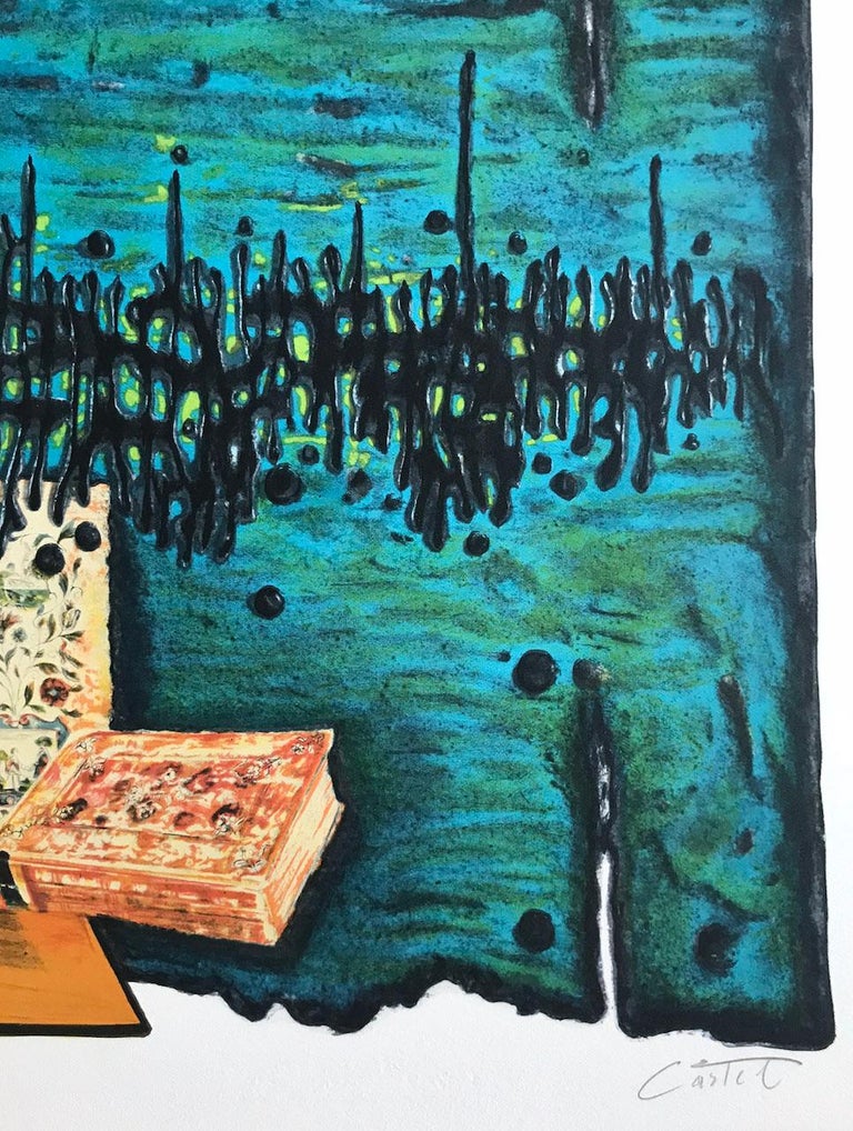 Moshe Castel - PRAYER, Signed Lithograph, Holy Books, Jewish Art at 1stDibs