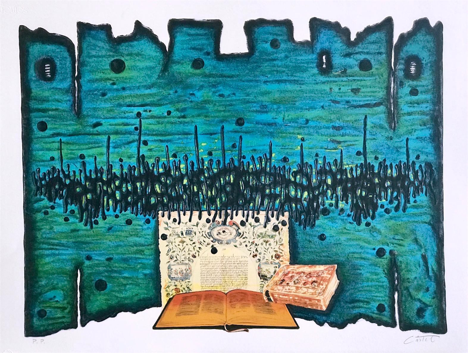 Moshe Castel - PRAYER, Signed Lithograph, Holy Books, Jewish Art at 1stDibs